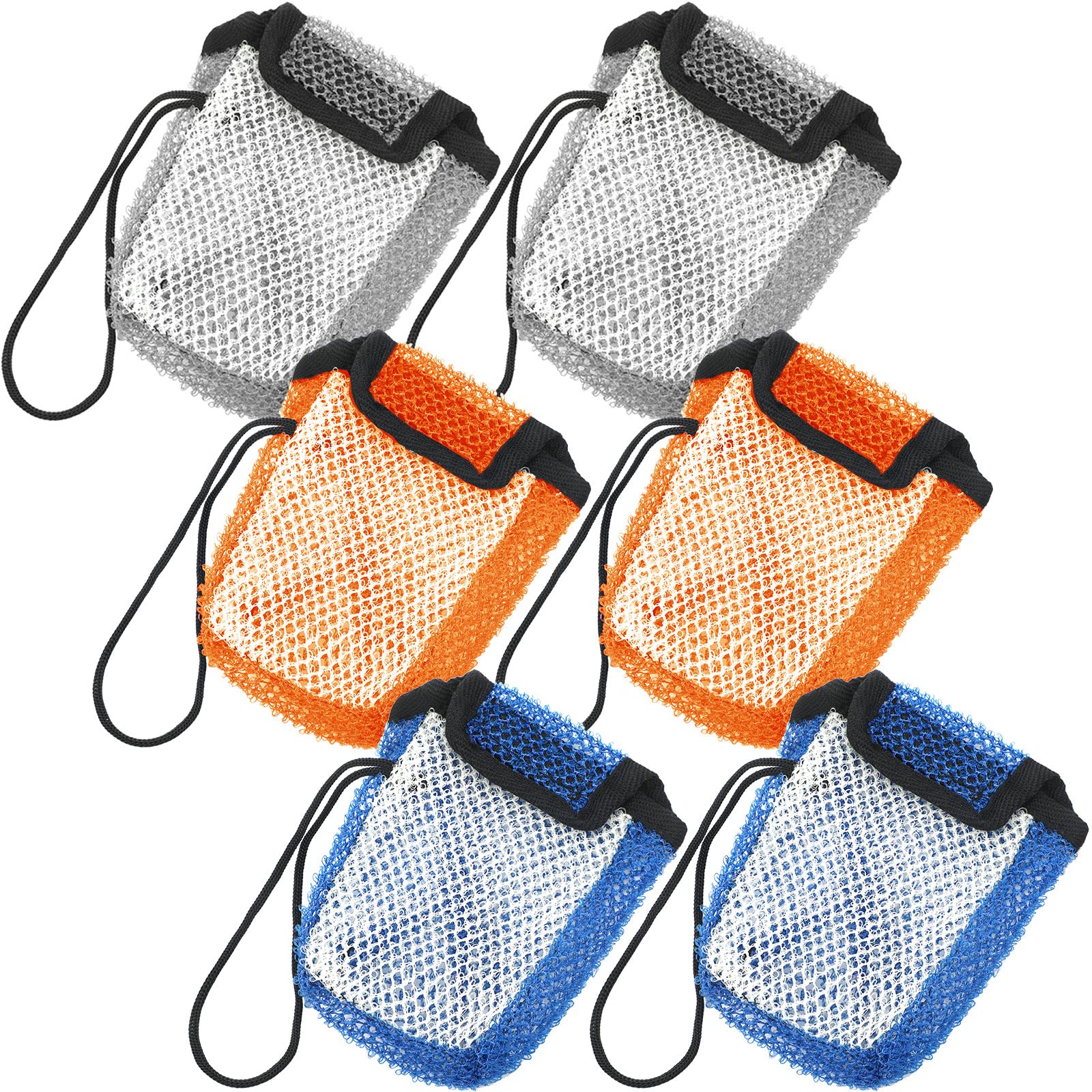 Eaasty 6 Pieces Exfoliating Bar Soap Pouch Soap Saver Pouch for Deep Clean Mesh Soap Bag Bath Shower Body Soap Saver Bag Dual Sided Soap Scrubber Pouch Bar Soap Holder Loofah, Orange, Gray, Blue