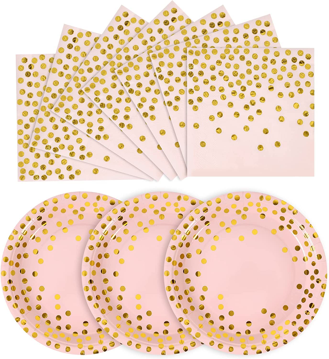 CENLBJ Pink and Gold Paper Plates & Napkins - 50 Pack - 25 * 7in Plates & 25 * 6.5in Napkins - Party Supplies for Birthdays, Receptions & All Occasions