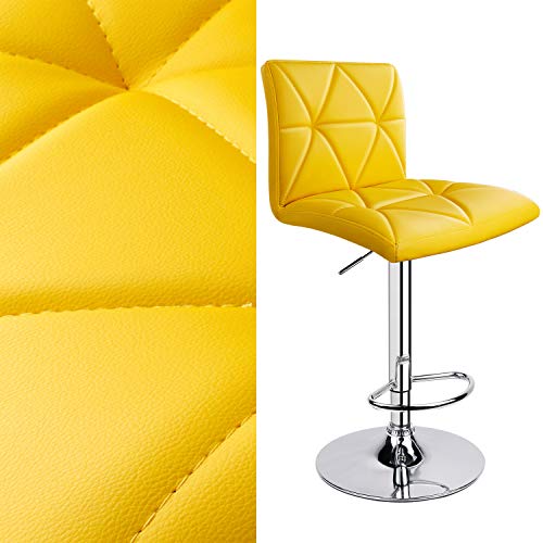 Leader Accessories Bar Stool, Hydraulic Square Back Diagonal Line Adjustable Bar Stools, Set of 2 (Yellow)