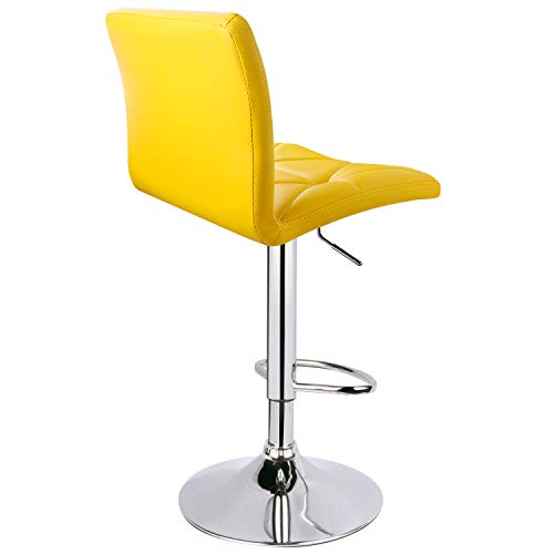 Leader Accessories Bar Stool, Hydraulic Square Back Diagonal Line Adjustable Bar Stools, Set of 2 (Yellow)