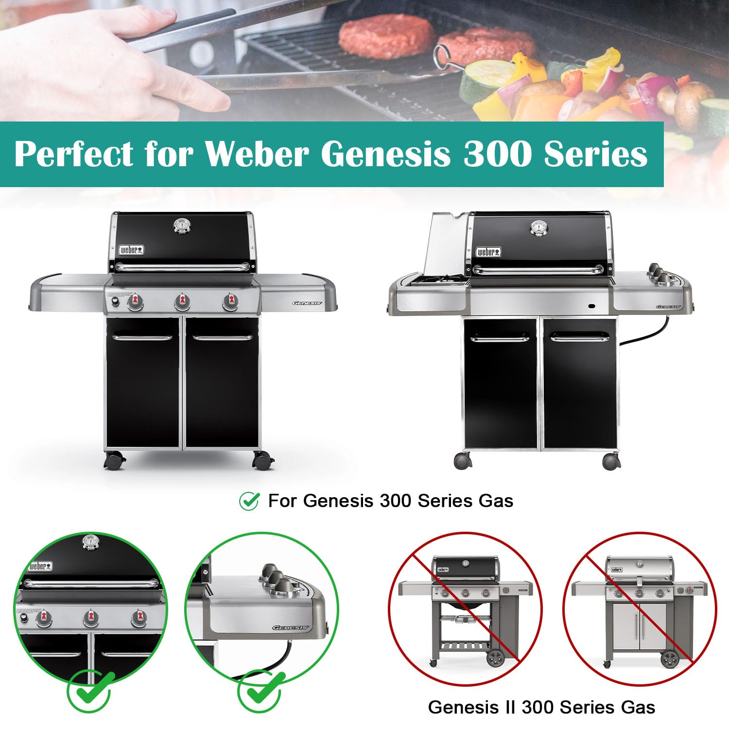 Full-Size Griddle Inserts for Weber Genesis 300 Gas Grill, Griddle for Weber Genesis 300 Series E-310 E-320 E-330 S-310 S-320 S-330 EP-310 EP-320 EP-330 CEP-310 CEP-330 Replace for Weber 7524 Grate*2