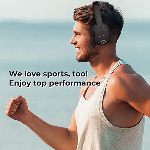 PowerLocus Bluetooth Headphones Over Ear, [Bass-Mode Button] Wireless Headphones, Foldable Hi-Fi Stereo, Soft Memory Foam Earmuffs, Metal Extendable Sides, Headset with Microphone for Phone/PC/TV