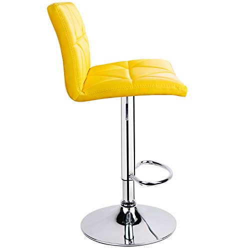 Leader Accessories Bar Stool, Hydraulic Square Back Diagonal Line Adjustable Bar Stools, Set of 2 (Yellow)