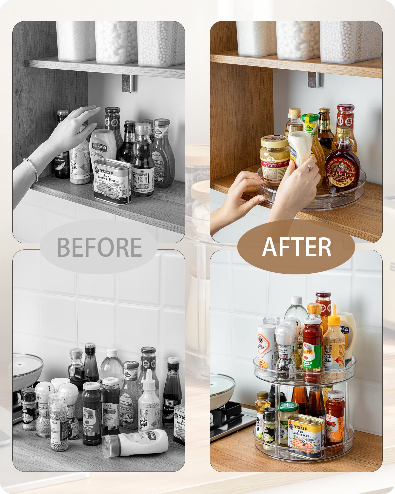 Roninkier 2-Tier Clear Lazy-Susan Turntable – 11-Inch Pantry Spice-Rack Cabinet-Organizer – Plastic Lazy Susan Makeup Organizer for Bathroom Countertop