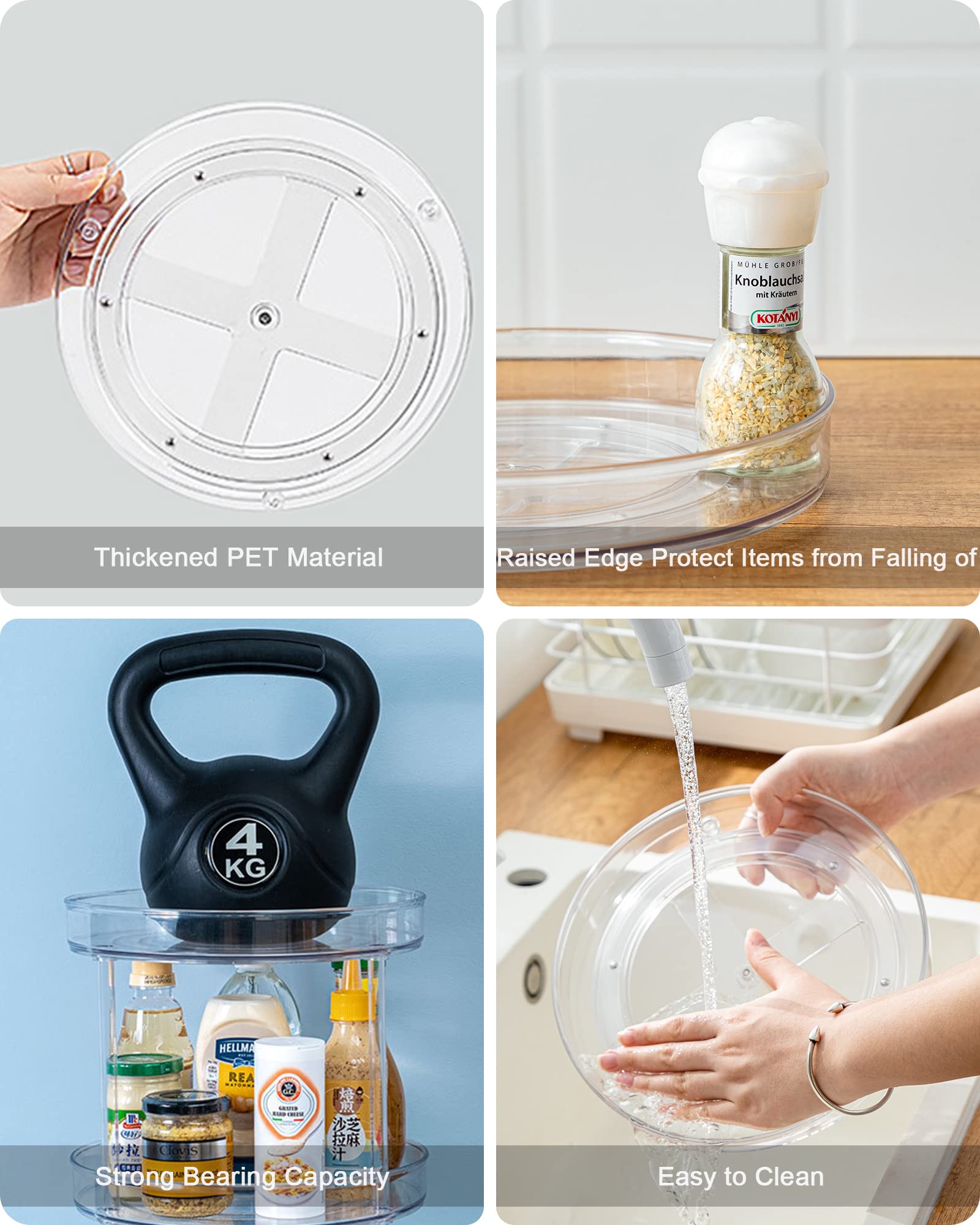 Roninkier 2-Tier Clear Lazy-Susan Turntable – 11-Inch Pantry Spice-Rack Cabinet-Organizer – Plastic Lazy Susan Makeup Organizer for Bathroom Countertop