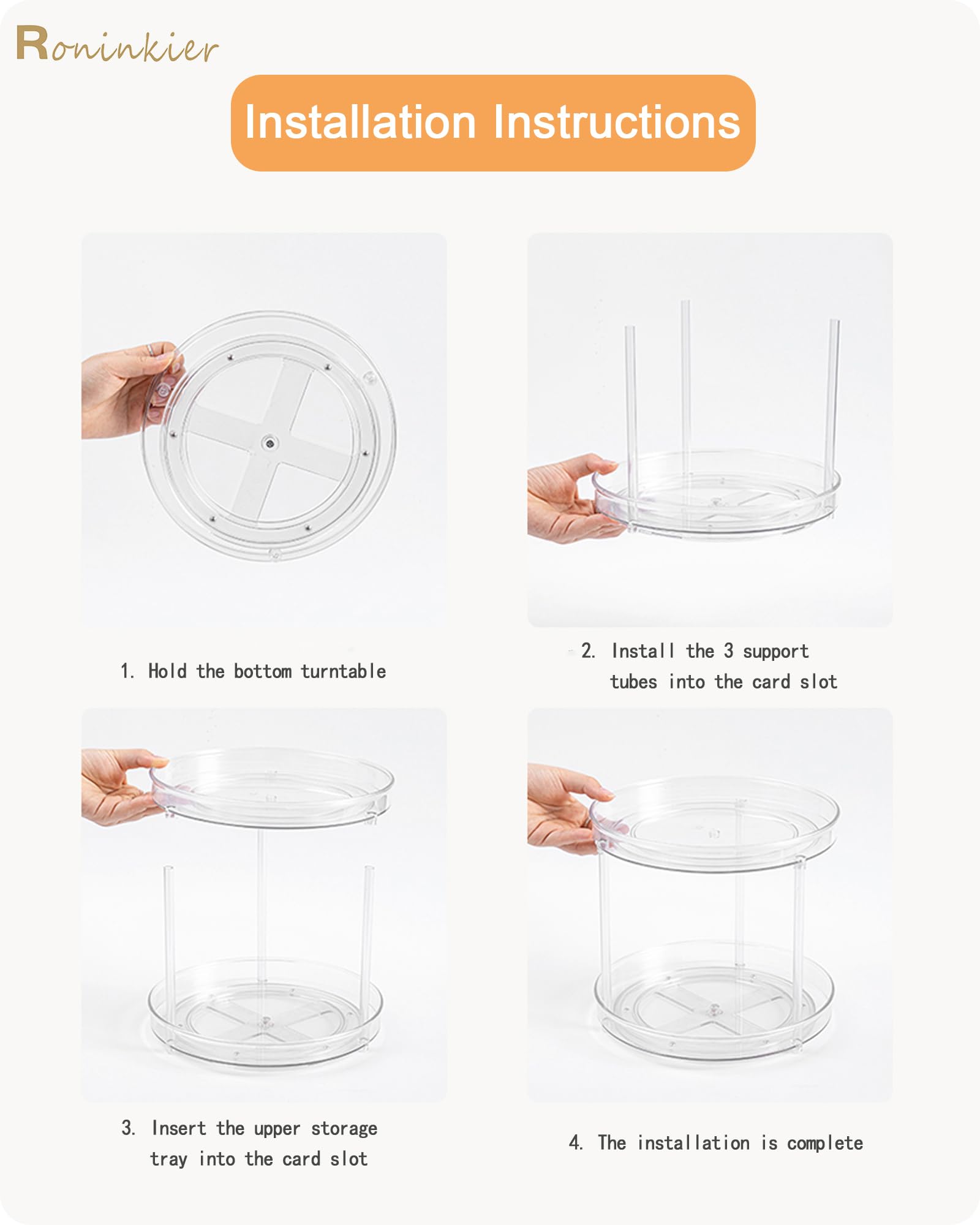 Roninkier 2-Tier Clear Lazy-Susan Turntable – 11-Inch Pantry Spice-Rack Cabinet-Organizer – Plastic Lazy Susan Makeup Organizer for Bathroom Countertop