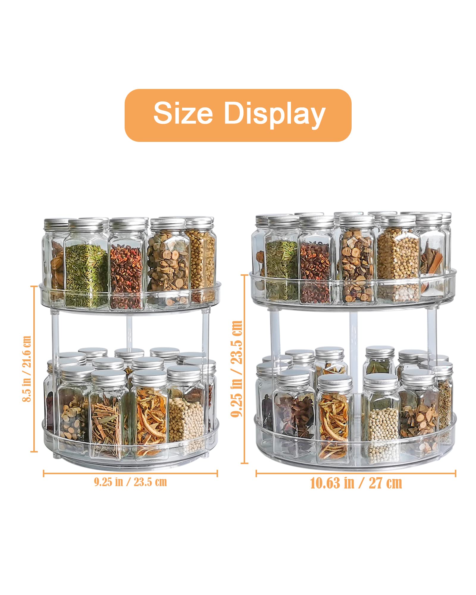 Roninkier 2-Tier Clear Lazy-Susan Turntable – 11-Inch Pantry Spice-Rack Cabinet-Organizer – Plastic Lazy Susan Makeup Organizer for Bathroom Countertop