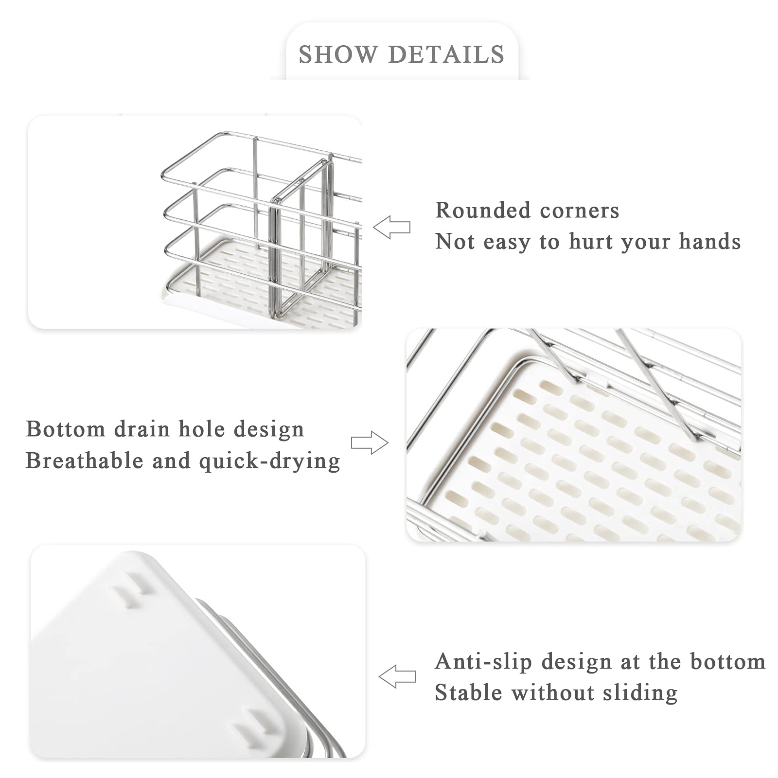 Stainless Steel Sponge Holder For Sink Kitchen Sink Organizer,Sink Tray Drainer Rack For Countertop Or Wall-Stick With Dish Drainer Keep Dry (White)