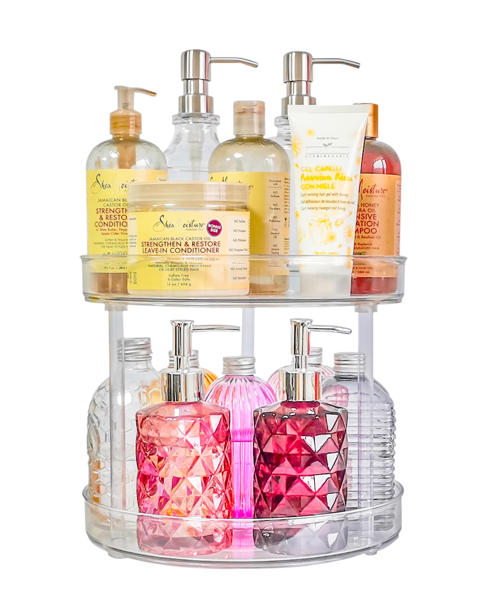 Roninkier 2-Tier Clear Lazy-Susan Turntable ā 11-Inch Pantry Spice-Rack Cabinet-Organizer ā Plastic Lazy Susan Makeup Organizer for Bathroom Countertop