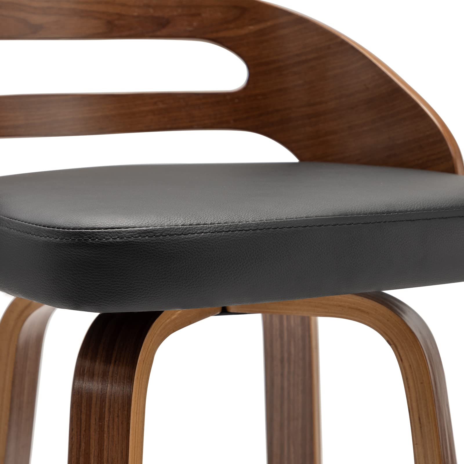 Bar Stools Set of 2, Swivel Bar Height Stools with Walnut Bentwood, Low Back, Upholstered Faux Leather, Soft Cushion Seat, Mid Century Bar Stools for Kitchen/Island/Counter (Black, 30" Seat Height)