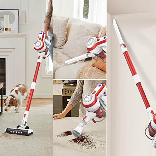Micol Cordless Vacuum Cleaner, Lightweight Stick Vacuum with 2 Modes Powerful Suction, Max 38mins Runtime, Detachable Battery, 6 in 1 Household Vacuum Cleaner for Home Hard Floor Carpet Pet Hair Car