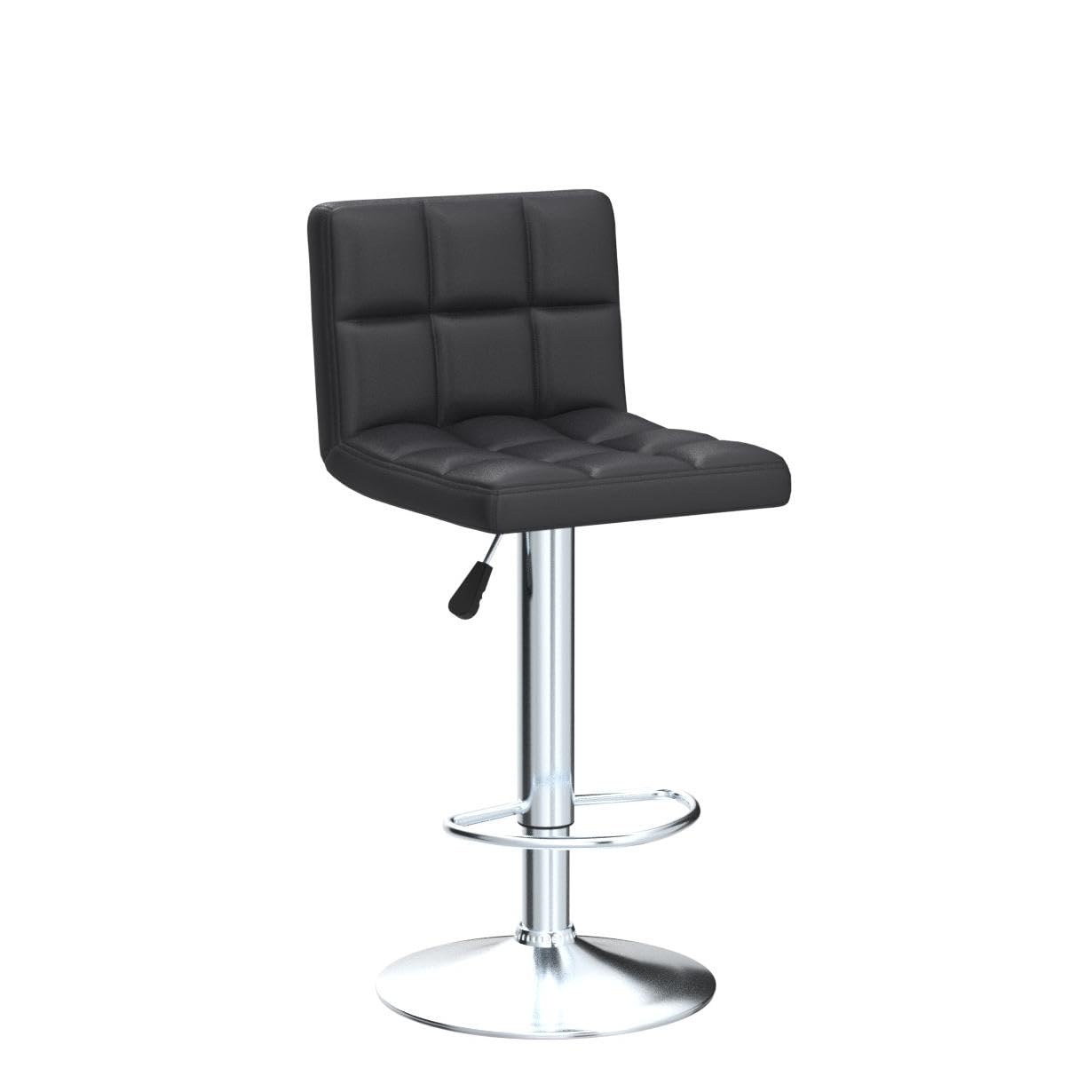 KaiMeng Bar Stools Modern Square Counter Height Barstool 22" to 33" PU Leather Swivel Adjustable Stool with Back Set of 2 for Kitchen Dining (Black)