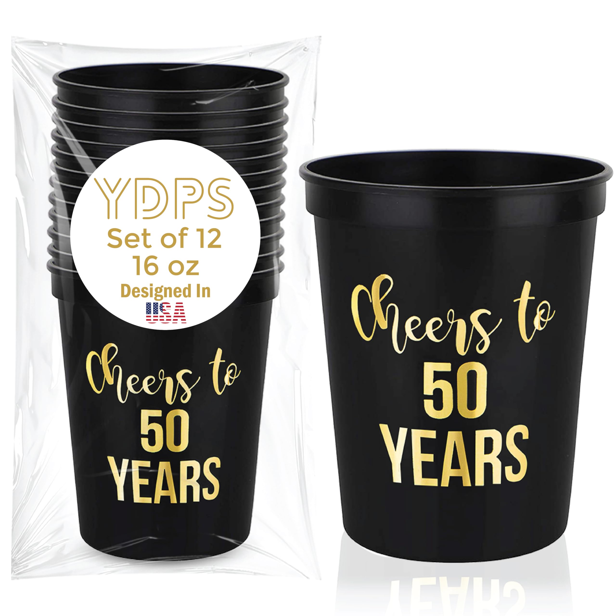 Cheers to 50 Years Old Birthday Decoration Cups, 12-Pack, 16 oz Each - 50th Birthday Cups, Party Favors For Women and Men, Perfect Party Supplies and Decorations