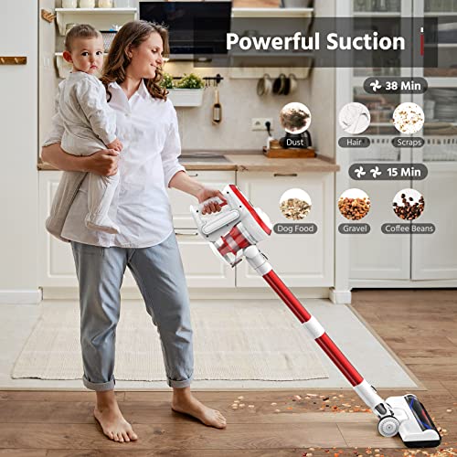 Micol Cordless Vacuum Cleaner, Lightweight Stick Vacuum with 2 Modes Powerful Suction, Max 38mins Runtime, Detachable Battery, 6 in 1 Household Vacuum Cleaner for Home Hard Floor Carpet Pet Hair Car
