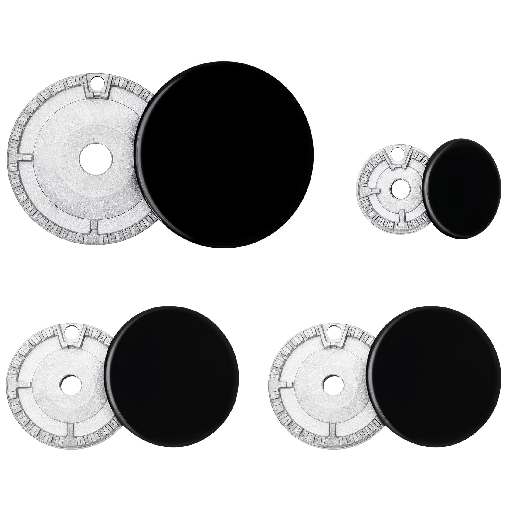 Upgraded Cooker Hat Set, Surface Gas Stove Burner Caps and Burner Head Replacement Kit, 1 Large, 2 Middle, and 1 Small Cooker Hat Set, Cooker Hat Set fits Selected Models - See Images for Details