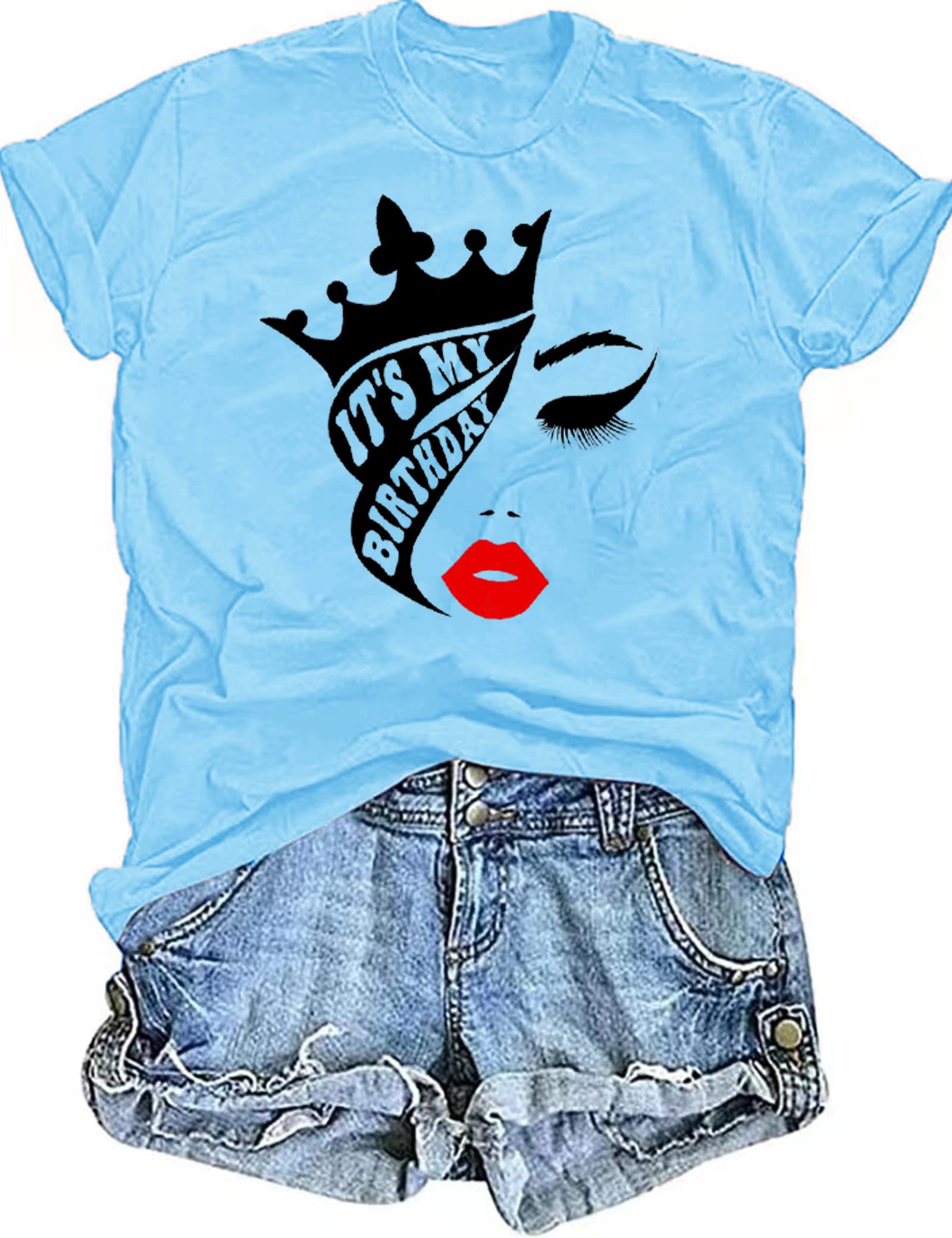 Birthday Shirts for Women Its My Birthday T Shirt Birthday Graphic Shirt Happy Birthday Shirt Short Sleeve Tee Tops（P5, S）