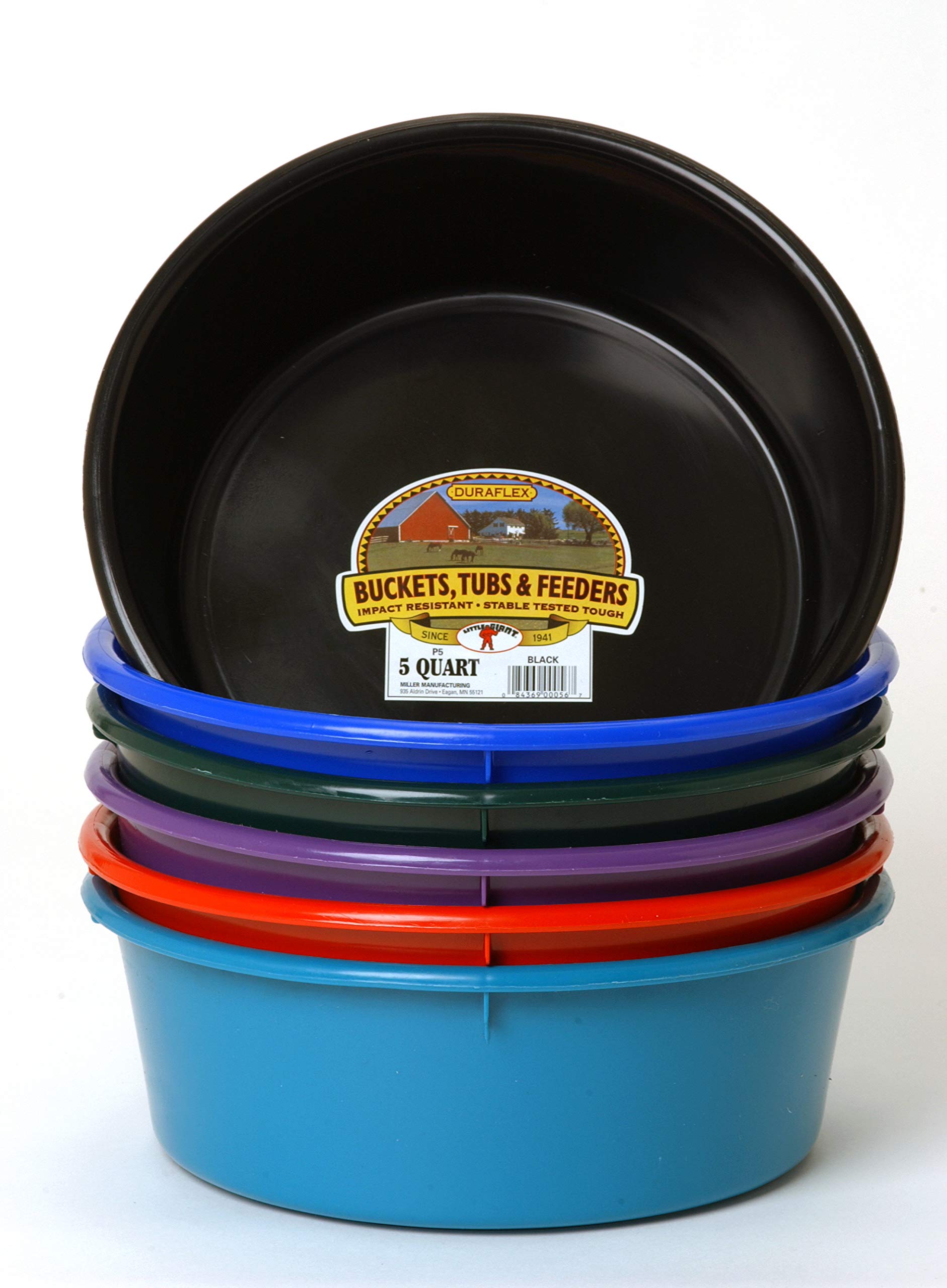 Little Giant® Plastic Utility Pan | Feed Pan | Durable & Versatile Livestock Feeding Bucket | Made in USA | 5 Quart | Blue