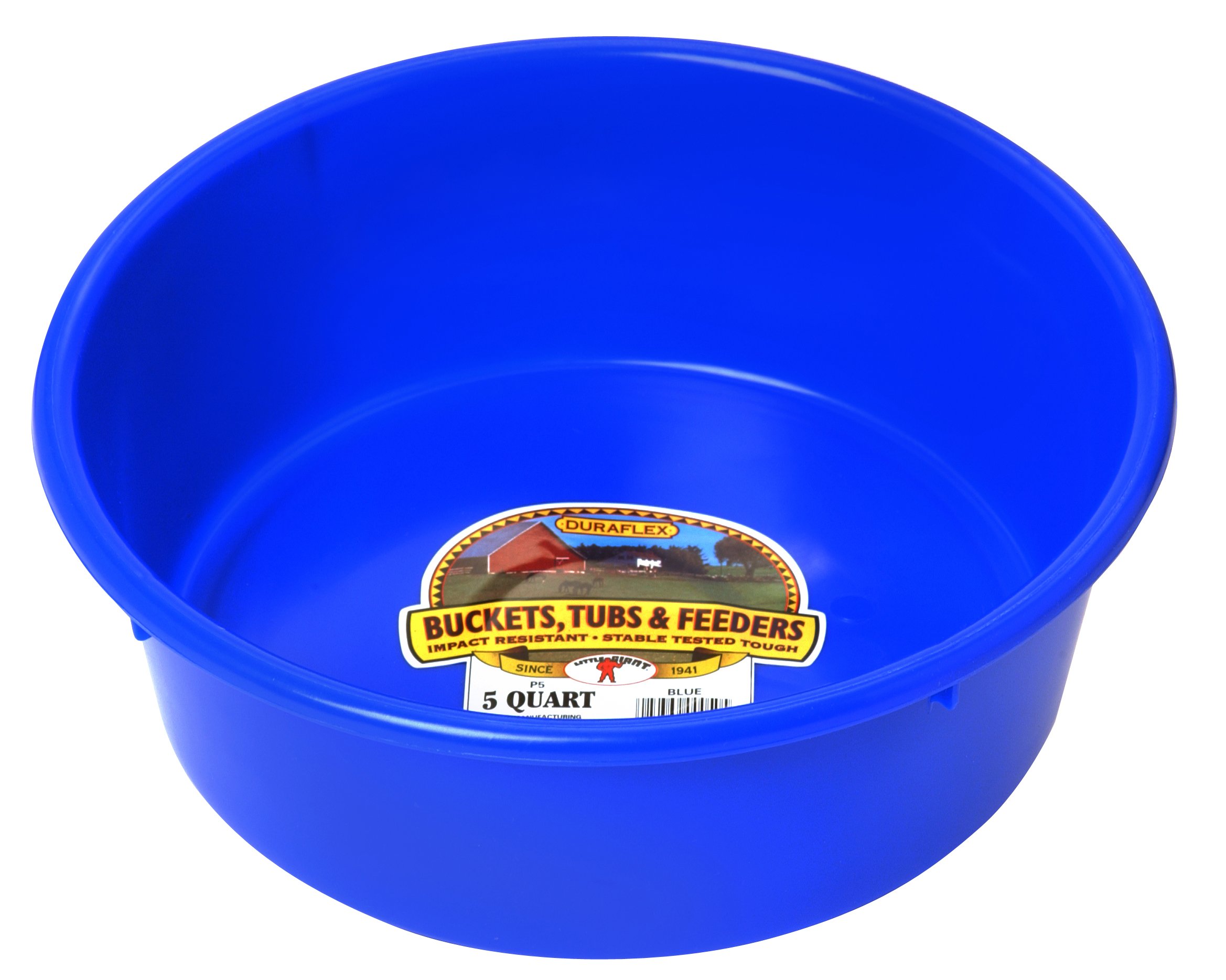 Little Giant® Plastic Utility Pan | Feed Pan | Durable & Versatile Livestock Feeding Bucket | Made in USA | 5 Quart | Blue
