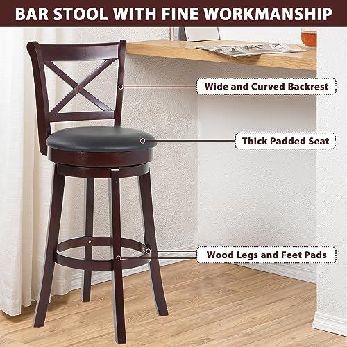 MKDLUFEI Set of 2 Counter Height Bar Stools, 43.9'' Heavy Duty Bar Stool with Armless Lower Back, Swivel Bar Stool with 360 Degree Rotation, Bar Stool with PU Leather for Dining Room and Living Room