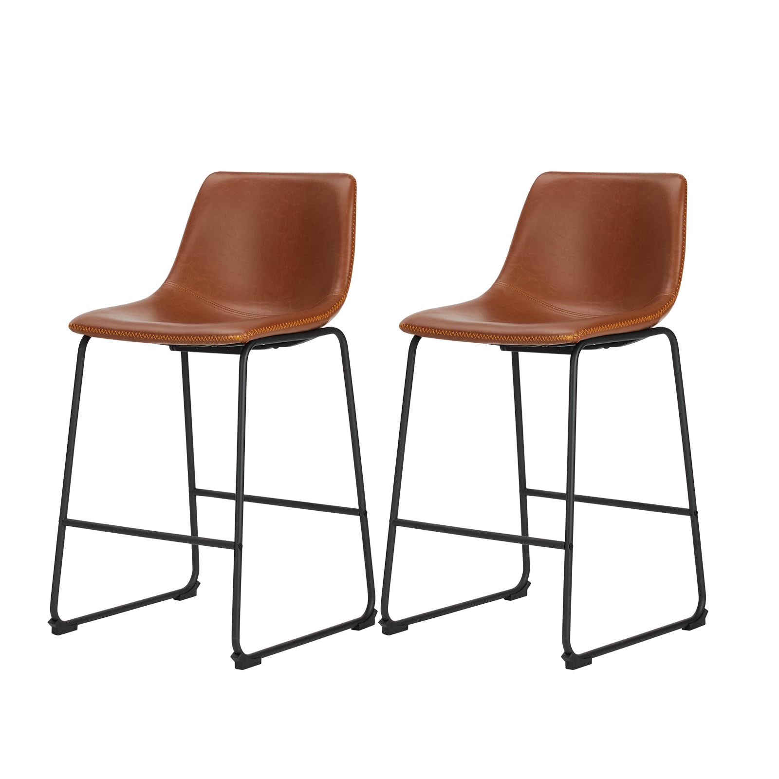 Sweetcrispy Counter Height Bar Stools Set of 2, Modern Counter Stool Faux Leather Barstools with Back, 26 inch Seat Height Island Stools Countertop Comfortable Brown Bar Chairs with Metal Legs