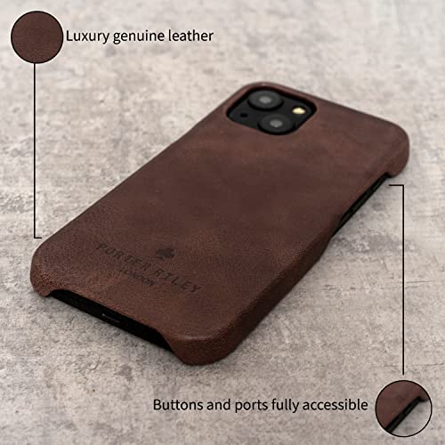 Porter Riley - Leather Case for iPhone 12 Mini (5.4"). Premium Genuine Leather Slimline Back Case (Chocolate Brown)