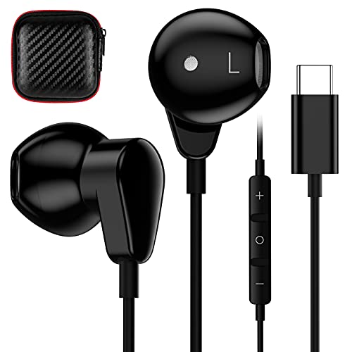 TITACUTE USB C Headphones for Samsung S23 Ultra S22 S21 S20 A53 Galaxy Z Flip Fold Digital Type C Earphone with Mic Noise Canceling Wired Earbuds for iPad 10 Pro Air Mini Pixel 7 6 6a OnePlus 11 Black