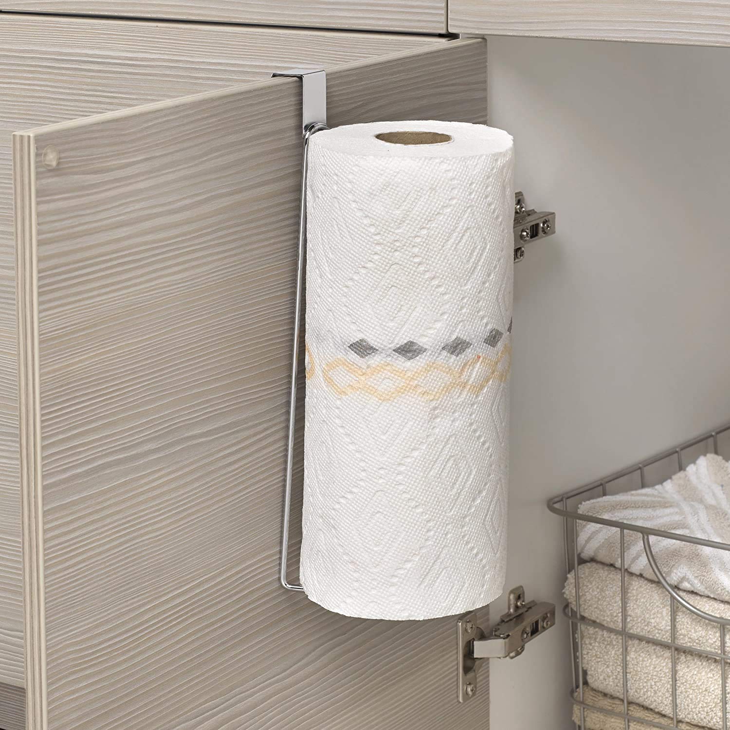 Spectrum Vertical Over The Cabinet Paper Towel Holder (Chrome) - Paper Towel Storage & Dispenser for Bathroom, Kitchen, Laundry Room, RV, Camper, & Cabinet Organization