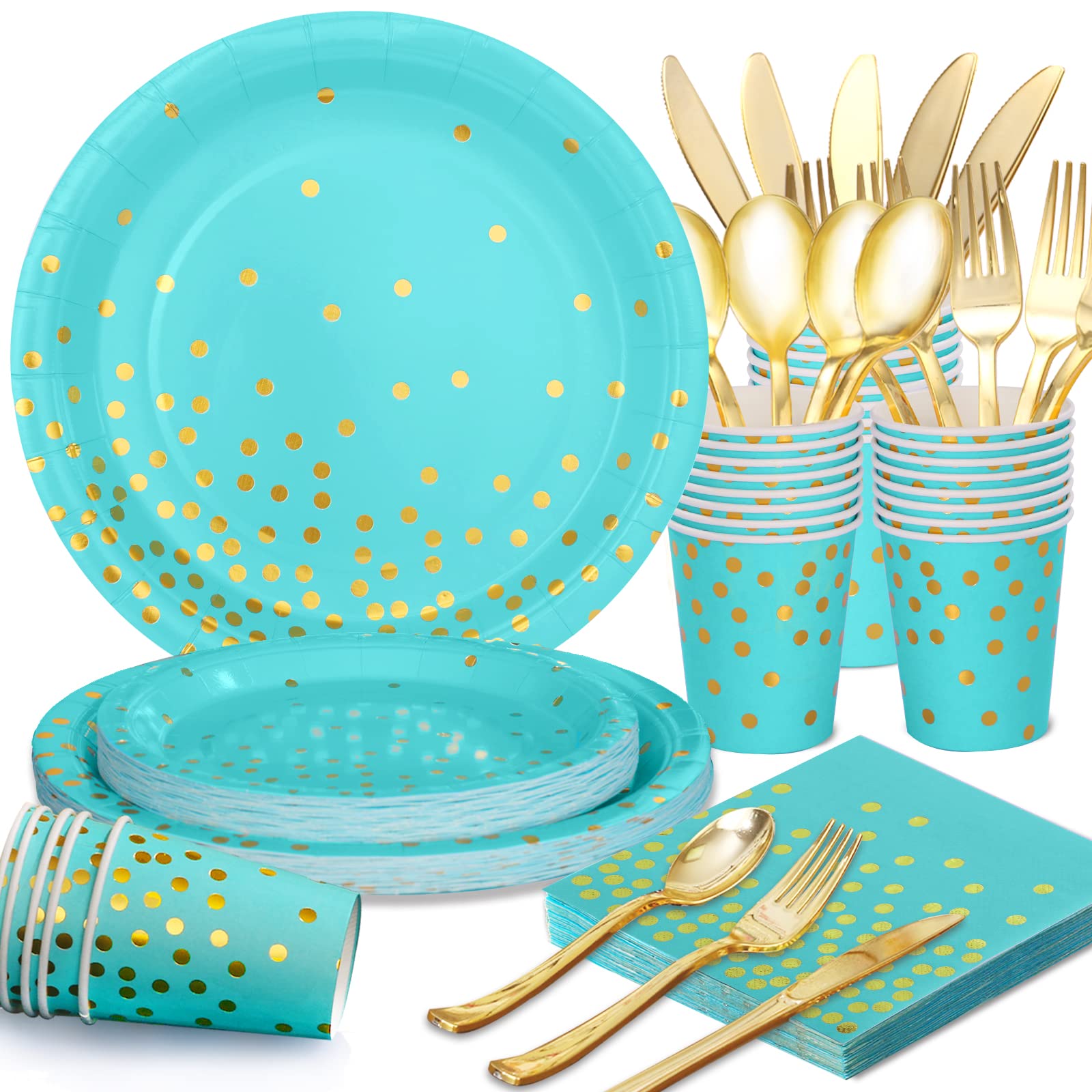 joy akkess 175PCS Teal Birthday Decorations Teal Party Decorations Birthday Plates and Napkins Party Supplies Serve 25 Teal Paper Plates for Brithday Party Wedding Baby Shower Graduation