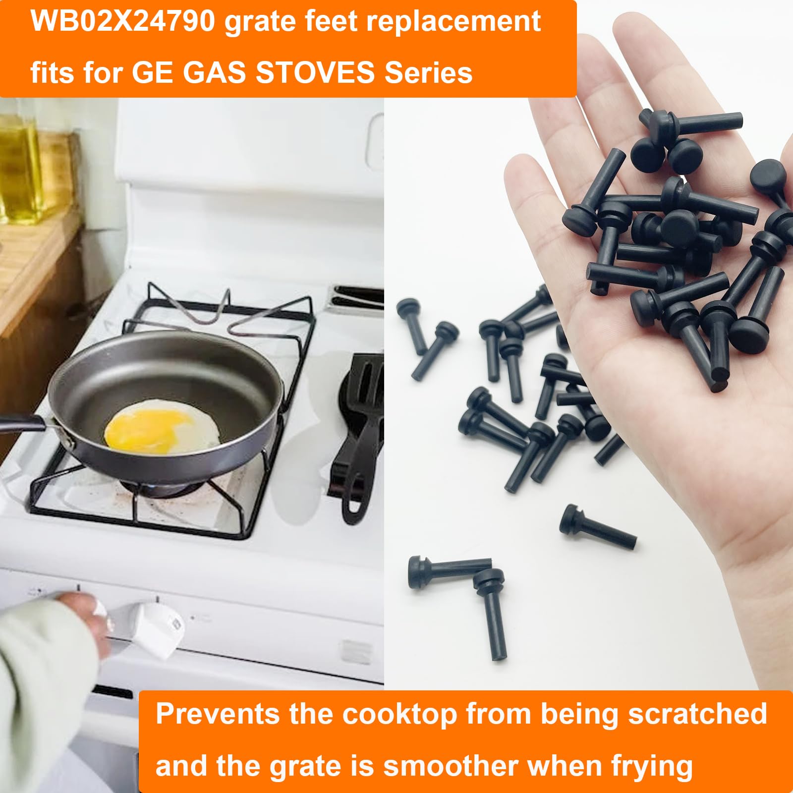 PETIT MANON 24 Pack WB02X24790 Grate Rubber Feet for GE Gas Stove Top Range Grate Feet Rubber Pads, Rubber Feet GE Stove Parts Replacement Cooktop Range Burner Grate Rubber Feet Kit
