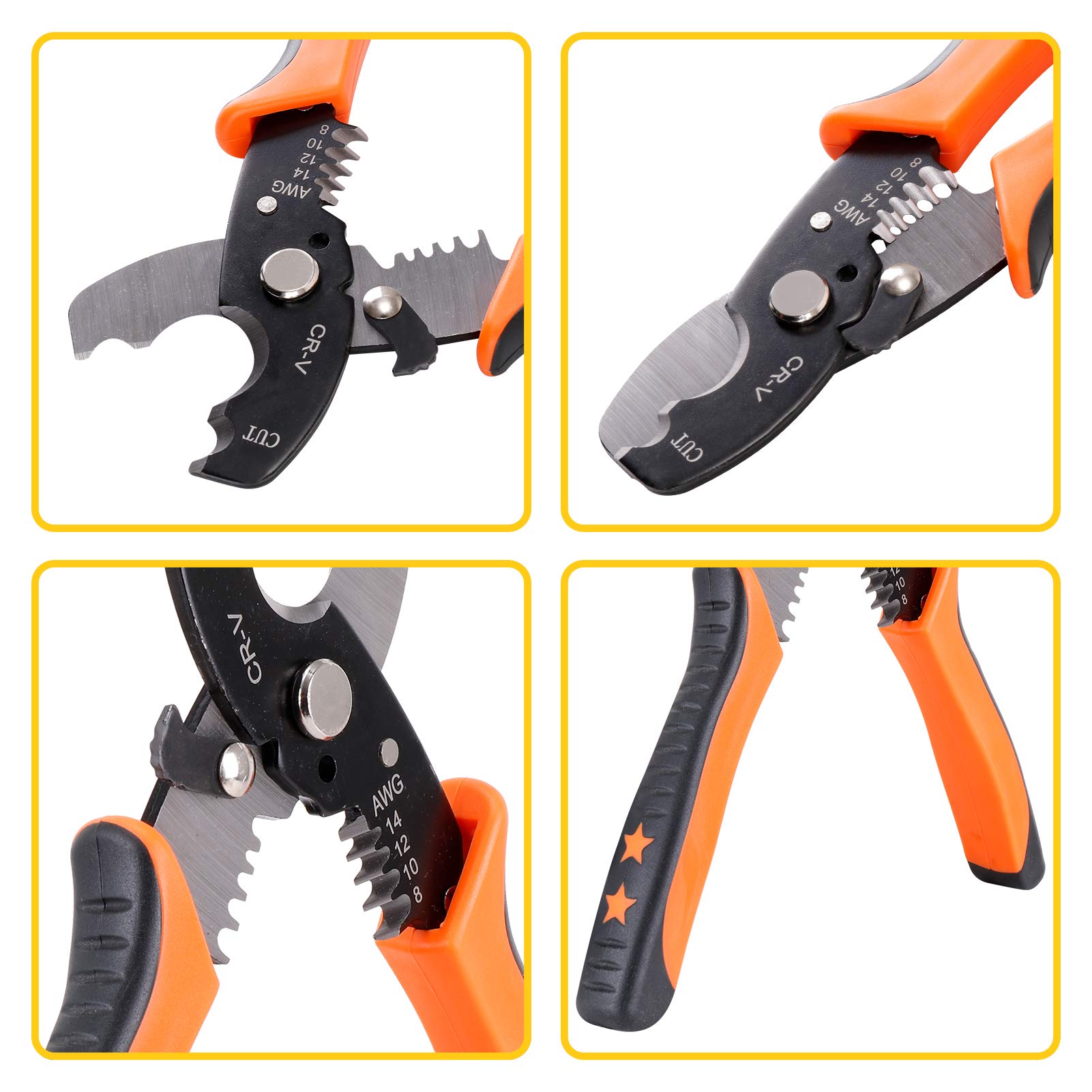 7in Cable Cutter Wire Stripper 8-14 AWG, Heavy Duty for Aluminum Copper, Communication Cables Wire Stripping Tool And Multi-Function Hand Tool,Professional Handle Design 518020A