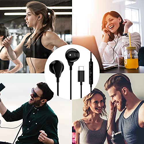 TITACUTE USB C Headphones for Samsung S23 Ultra S22 S21 S20 A53 Galaxy Z Flip Fold Digital Type C Earphone with Mic Noise Canceling Wired Earbuds for iPad 10 Pro Air Mini Pixel 7 6 6a OnePlus 11 Black