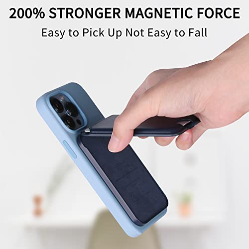 H JIDOHUN Magnetic Wallet Card Holder with Adjustable Stand for iPhone 15/14/13/12 Series, Not for iPhone 13/12 mini - 3 Card Holder, Vegan Leather (Blue)