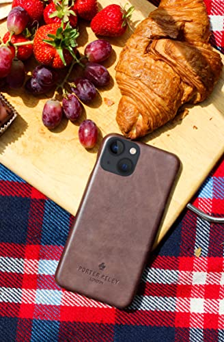 Porter Riley - Leather Case for iPhone 12 Mini (5.4"). Premium Genuine Leather Slimline Back Case (Chocolate Brown)