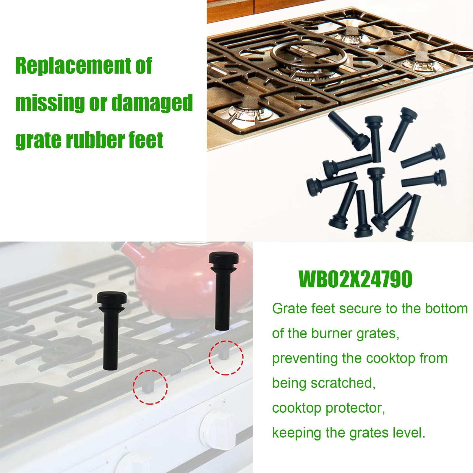 PETIT MANON 24 Pack WB02X24790 Grate Rubber Feet for GE Gas Stove Top Range Grate Feet Rubber Pads, Rubber Feet GE Stove Parts Replacement Cooktop Range Burner Grate Rubber Feet Kit