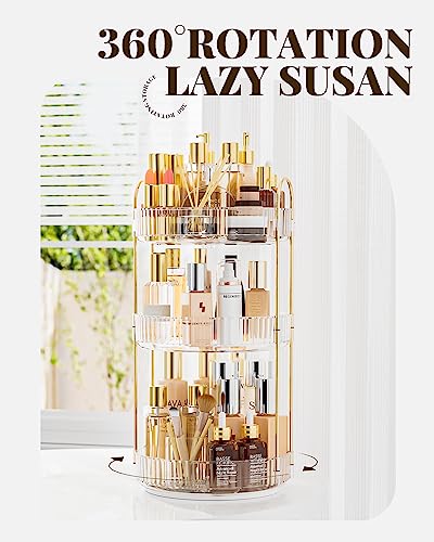 Devokimi Bathroom Organizer Countertop, Rotating Makeup Organizer for Vanity, 3 Tier Under Sink Organizer, Vanity Tray Shelf for Cosmetic, Skin Care, Perfume (Clear)