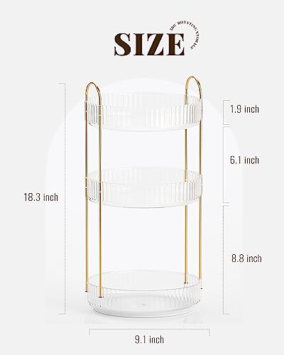 Devokimi Bathroom Organizer Countertop, Rotating Makeup Organizer for Vanity, 3 Tier Under Sink Organizer, Vanity Tray Shelf for Cosmetic, Skin Care, Perfume (Clear)