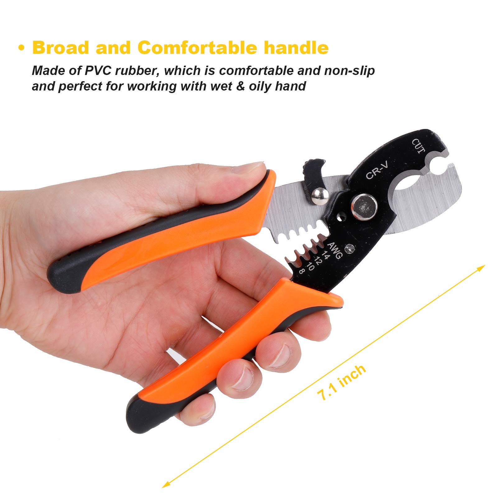 7in Cable Cutter Wire Stripper 8-14 AWG, Heavy Duty for Aluminum Copper, Communication Cables Wire Stripping Tool And Multi-Function Hand Tool,Professional Handle Design 518020A