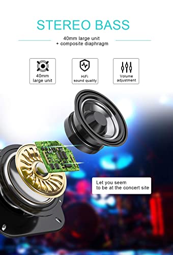 Bluetooth Headphones Over Ear Headphones with Deep Bass LED Foldable Stereo Headphones, Wired and Wireless Headset for Smart Phone/TV/PC(Red/Black)