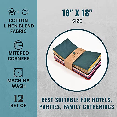 Multicolor Cloth Napkins - Set of 12 Pure Cotton Everyday Lunch Dinner Napkin - Holiday Birthday Party Gift - Soft Washable Absorbent Reusable Napkin Christmas Cloth Napkins Multi Pack