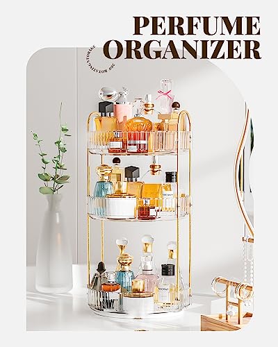 Devokimi Bathroom Organizer Countertop, Rotating Makeup Organizer for Vanity, 3 Tier Under Sink Organizer, Vanity Tray Shelf for Cosmetic, Skin Care, Perfume (Clear)