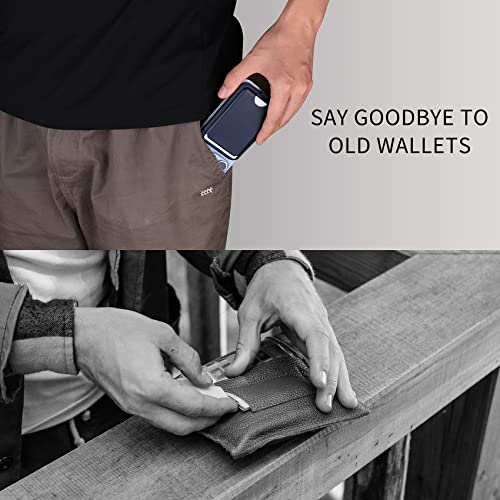 H JIDOHUN Magnetic Wallet Card Holder with Adjustable Stand for iPhone 15/14/13/12 Series, Not for iPhone 13/12 mini - 3 Card Holder, Vegan Leather (Blue)