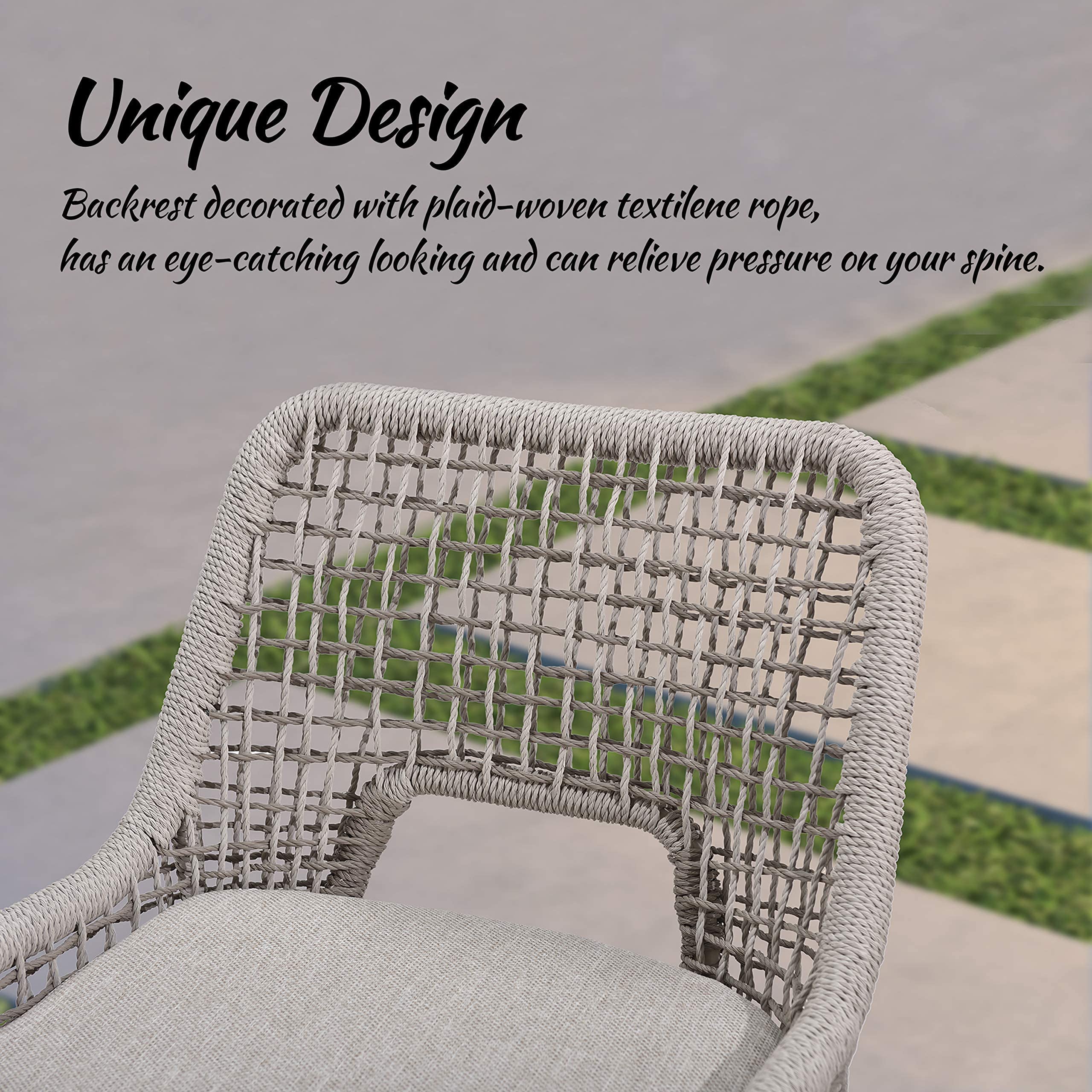 PURPLE LEAF Counter Height Bar Stools Set of 4 Rattan Chair Boho Aluminum Woven Counter Stools with Back and Footrest Modern Patio Seating 24.8 Inches Outdoor Barstools
