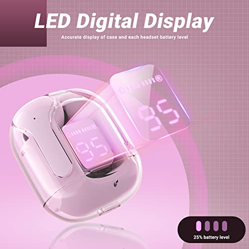 ACEFAST Wireless Earbuds, Bluetooth Headphones with ENC Noise Canceling Translucent Earphones, HiFi Dual Stereo Microphone Mini in-Ear Earbuds Touch Control with Charging Case and LED Digital Display