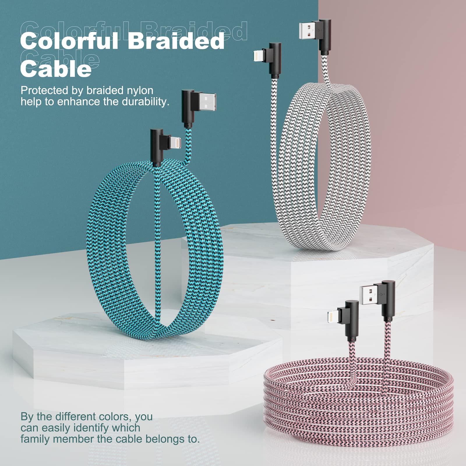 3 Pack iPhone Charger 6FT [Apple MFi Certified] Right Angle Lightning Cable Fast Charging Cord, Car Cable for iPhone 14 13 12 11 Pro/Pro Max/Mini/XS/XR/8 7 Plus, iPad, CarPlay