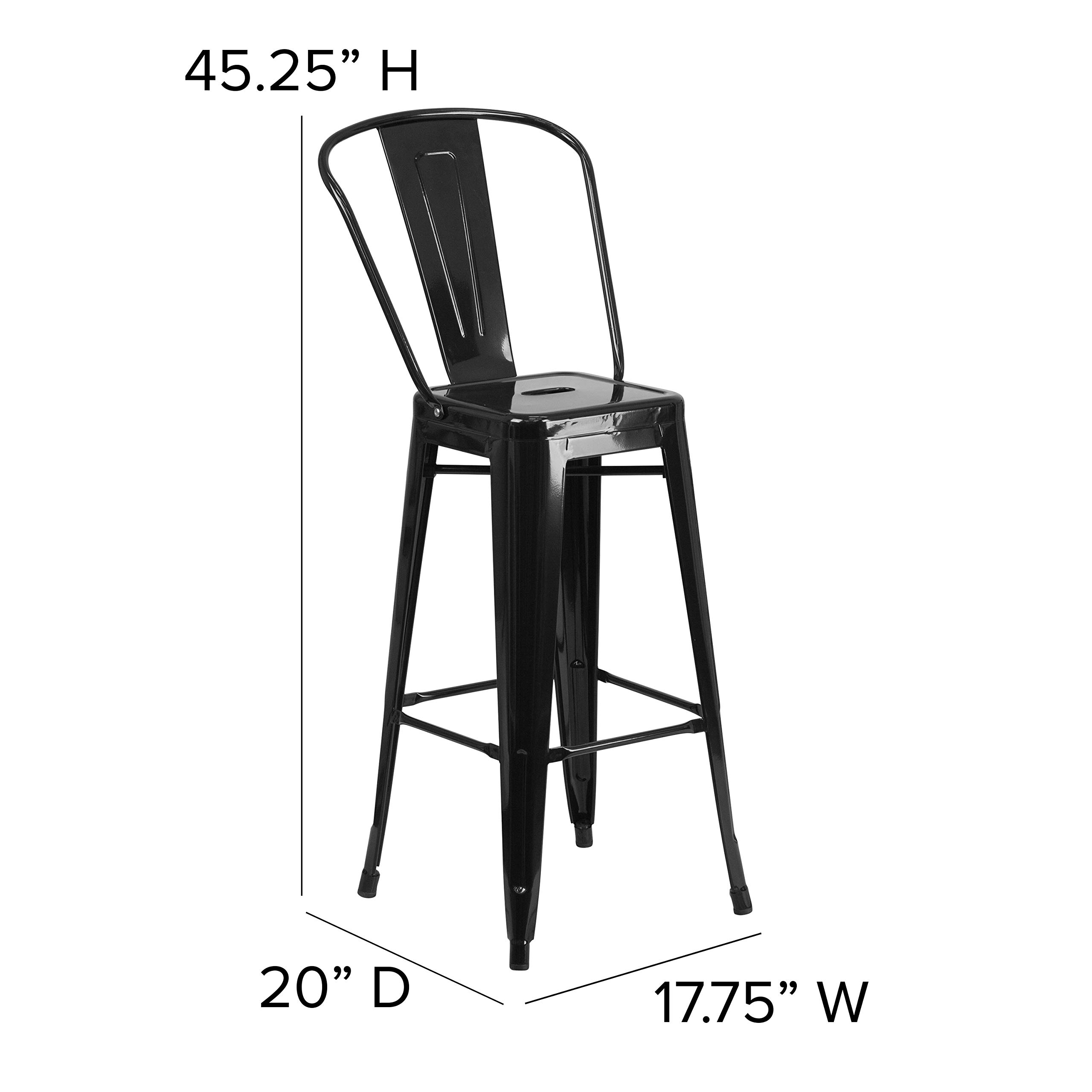 Flash Furniture Commercial Grade 30" High Black Metal Indoor-Outdoor Barstool with Removable Back