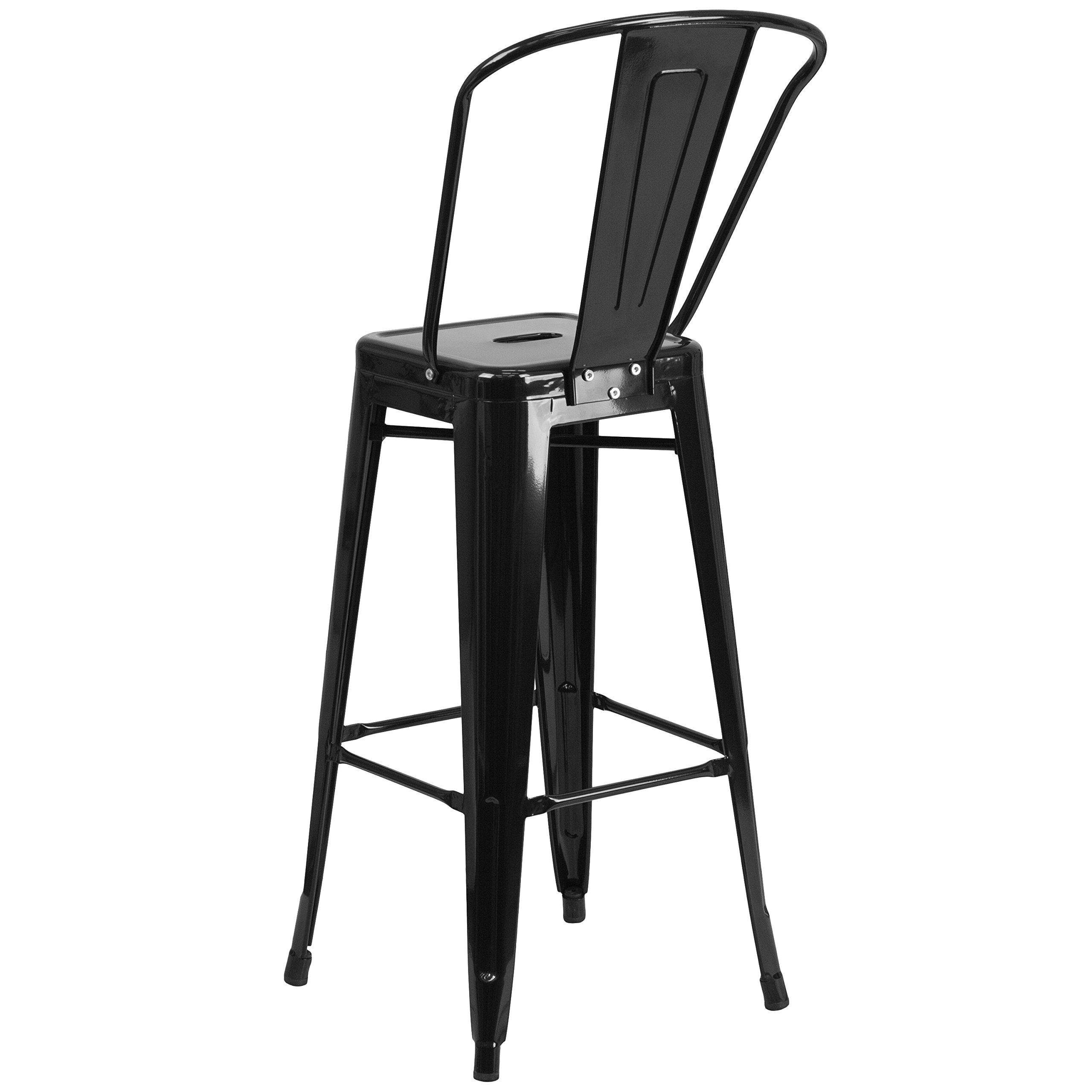Flash Furniture Commercial Grade 30" High Black Metal Indoor-Outdoor Barstool with Removable Back
