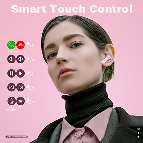 ACEFAST Wireless Earbuds, Bluetooth Headphones with ENC Noise Canceling Translucent Earphones, HiFi Dual Stereo Microphone Mini in-Ear Earbuds Touch Control with Charging Case and LED Digital Display
