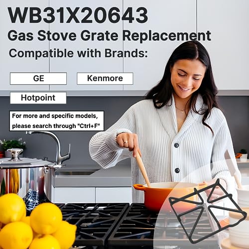 WB31X20643 Burner Grate Replacement for GE Range Stove, Gas Range Matte Cast Iron Burner Grate Parts Compatible with Kenmore, Hotpoint, Range Rack Replace Part# 3015120 PS8746168 AP5789043 4-Pack