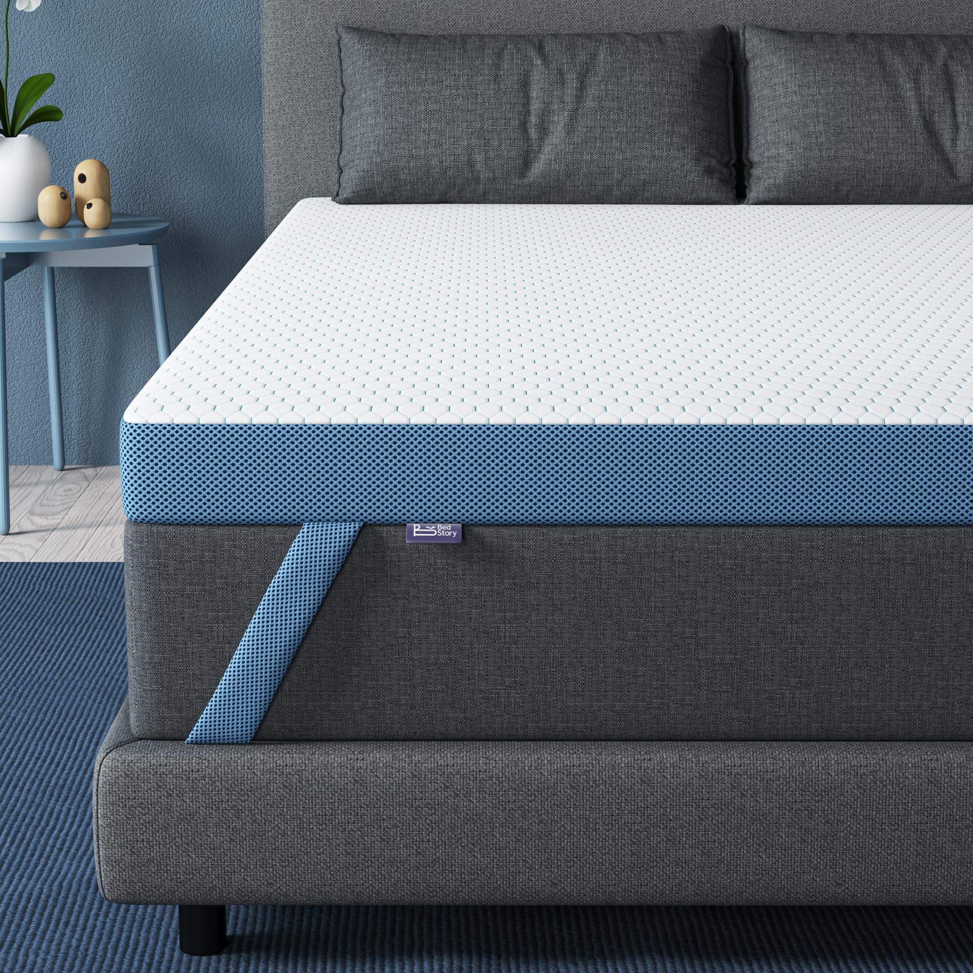 BedStory 3 Inch Firm Mattress Topper Twin Size, Extra Firm Pain-Relief Memory Foam Bed Topper, Gel Bamboo Charcoal Copper Green Tea Infused, Skin-Friendly Non-Slip Cooling Pad, CertiPUR-US Certified
