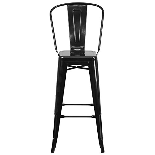 Flash Furniture Commercial Grade 30" High Black Metal Indoor-Outdoor Barstool with Removable Back